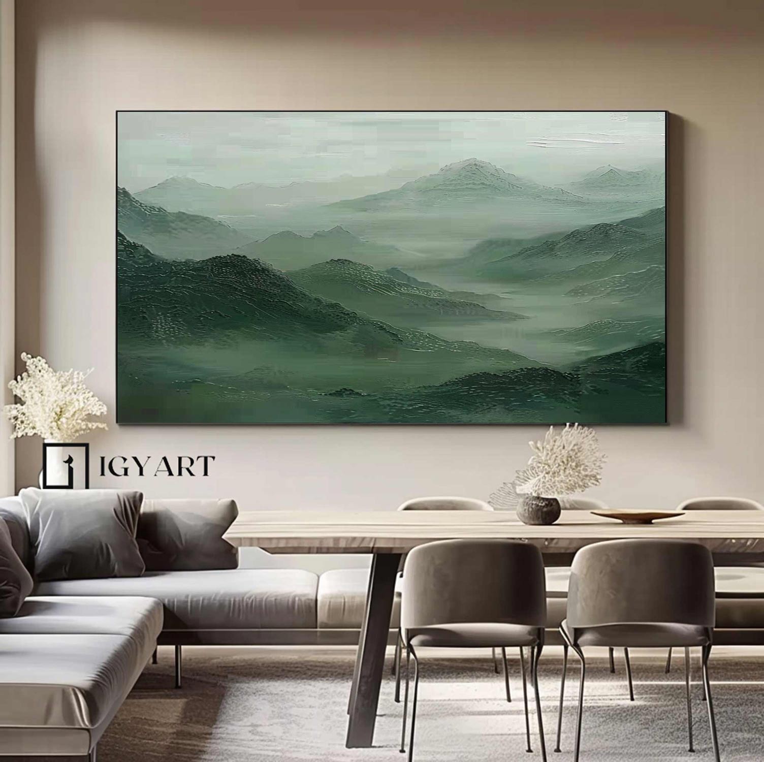 Green landscape painting Green Mountains Abstract wall art Green ...