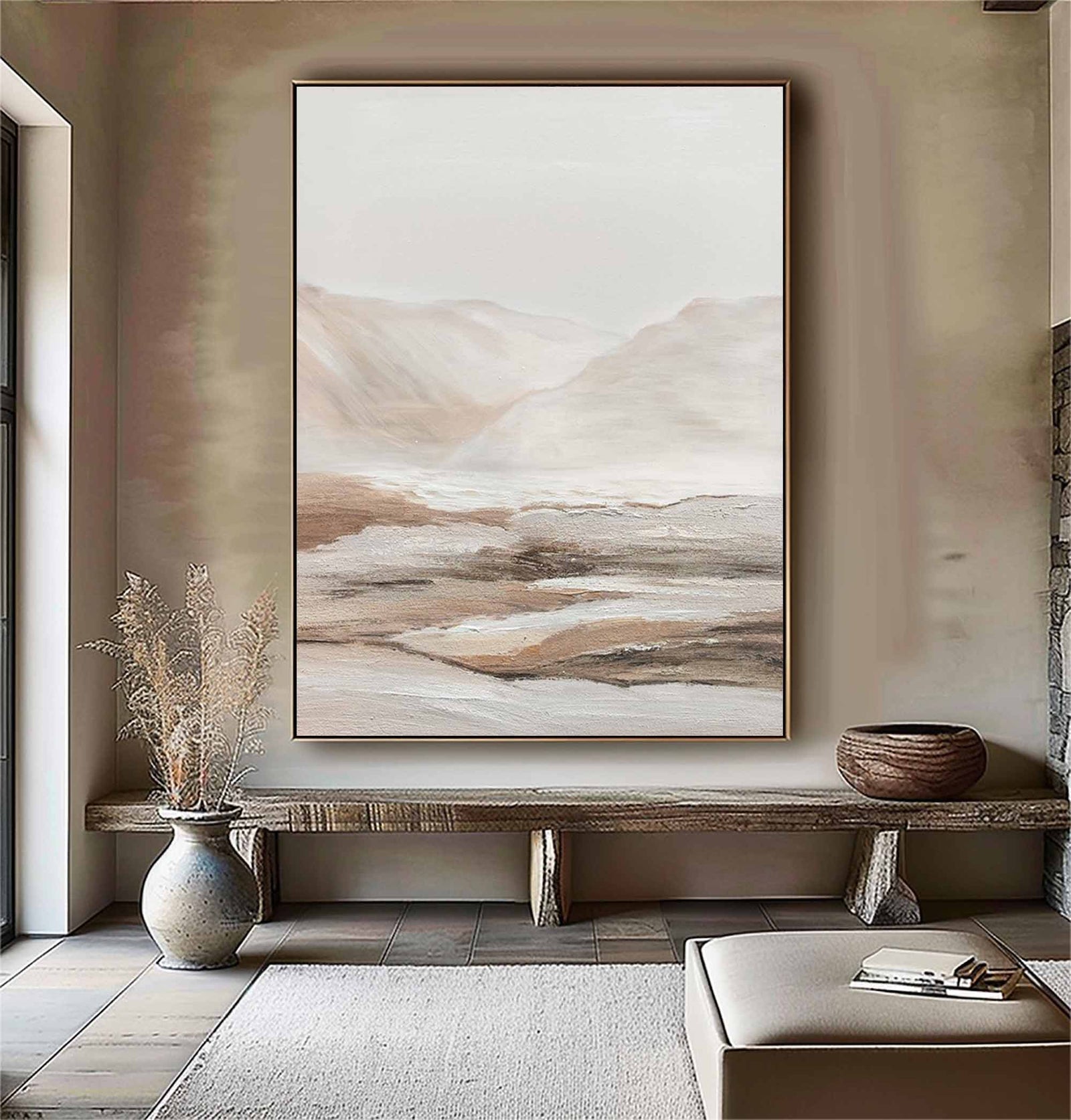 Beige canvas wall art Beige landscape painting Beige Abstract art Beige ...