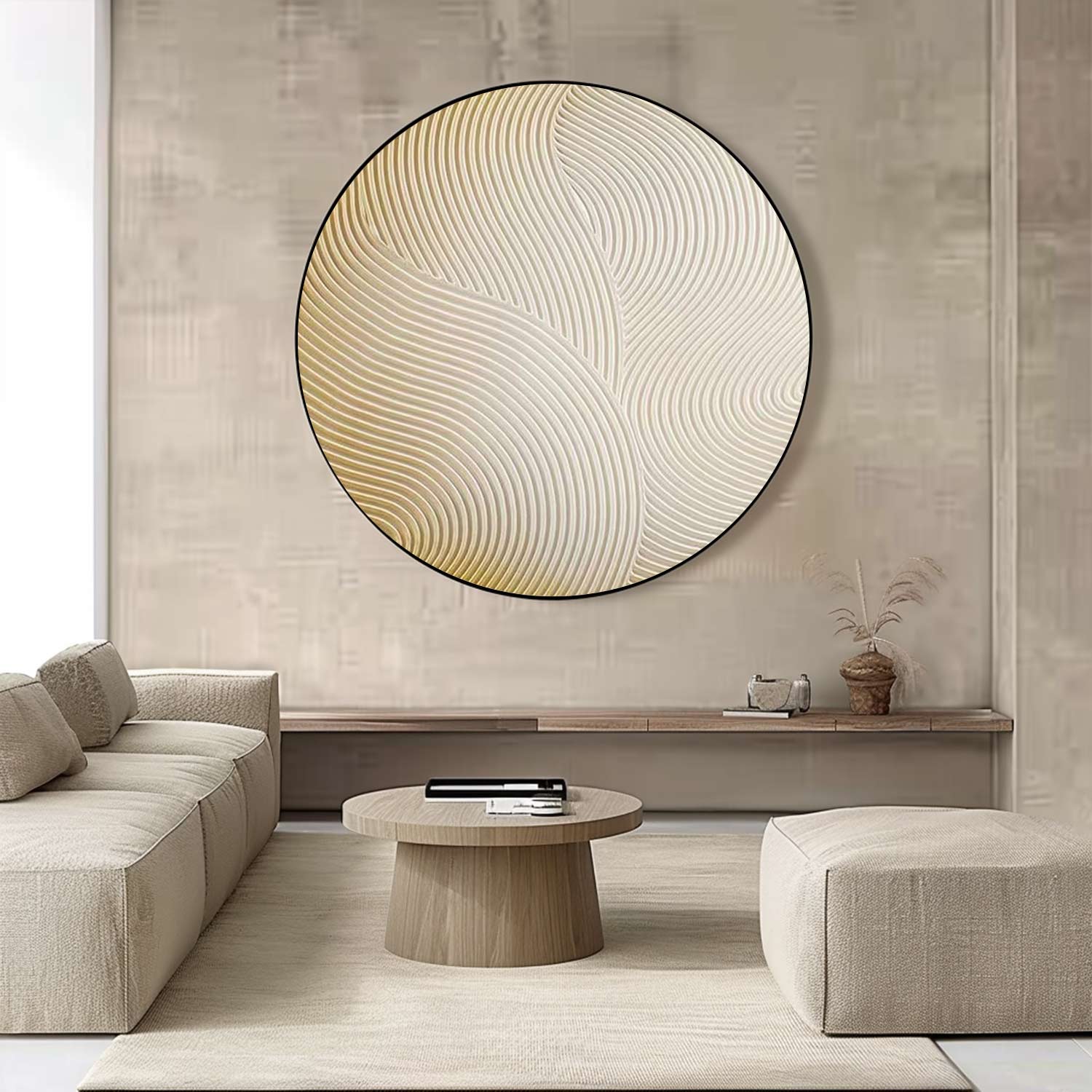 white Yellow Circle textured wall art white Yellow Circle Minimalist ...