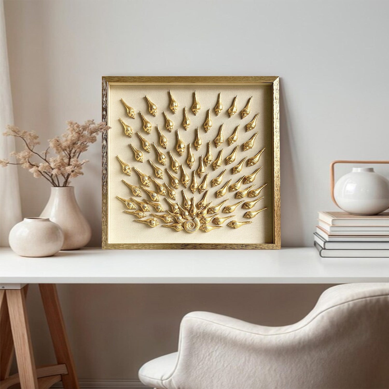 Golden conch painting conch decor painting Golden conch wall decor art