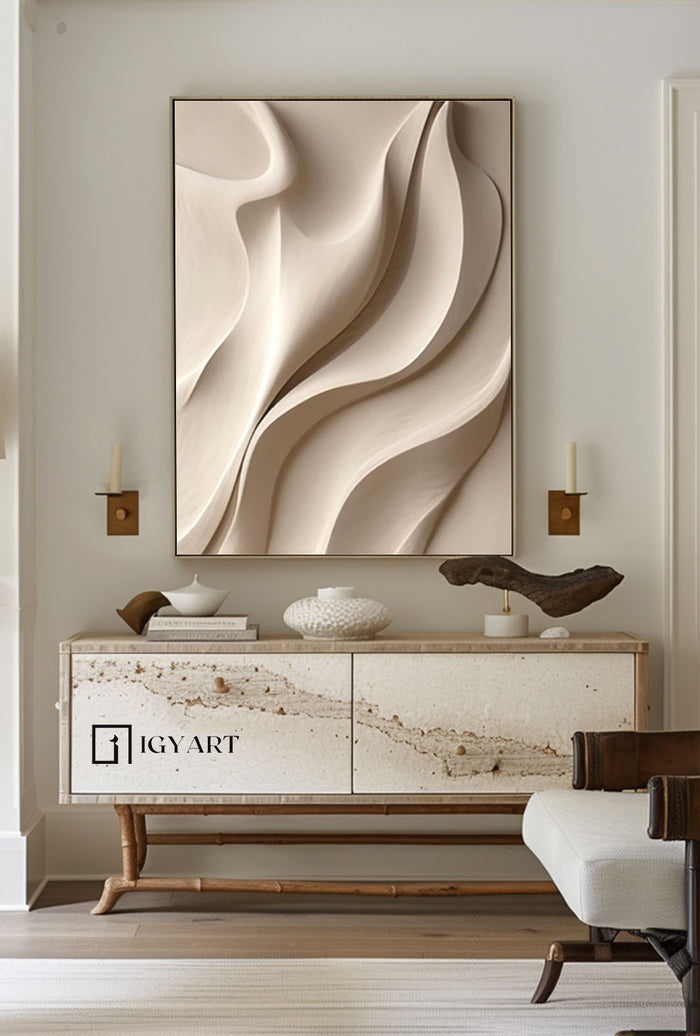 relief painting Beige Sculptured art Painting Wood carving wall art