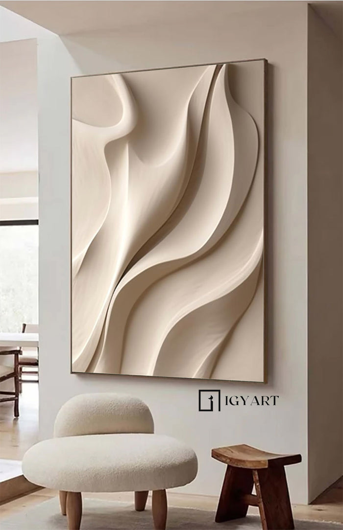 relief painting Beige Sculptured art Painting Wood carving wall art