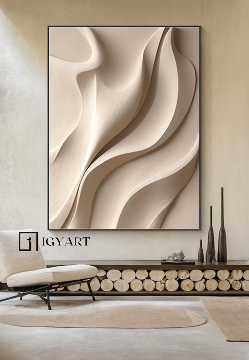 relief painting Beige Sculptured art Painting Wood carving wall art