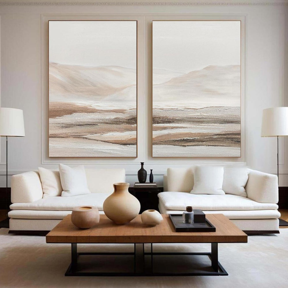 Set Of 2 Beige landscape painting Set of 2 Beige Art Beige White Wall ...