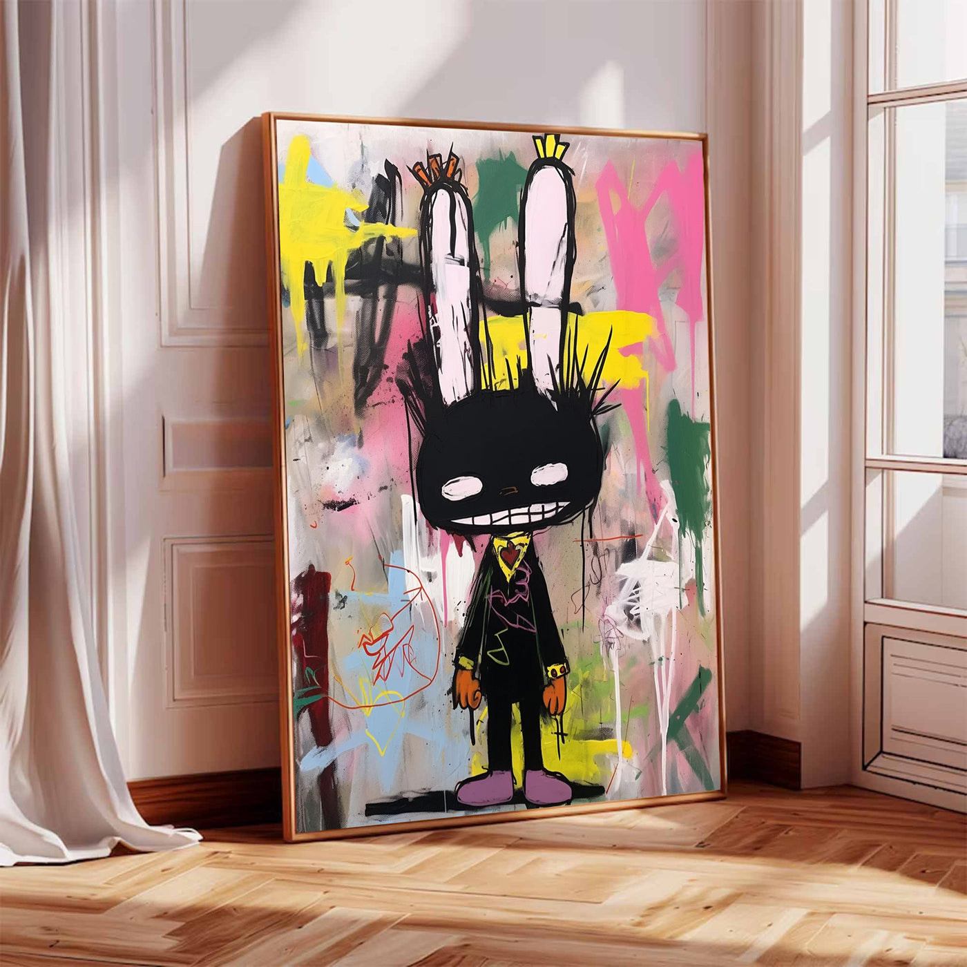 Pop art colorful modern joint graffiti art, rabbit abstract painting