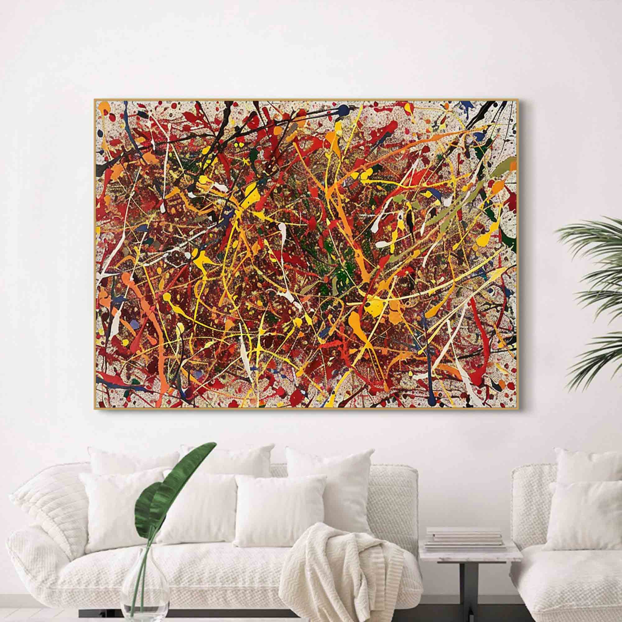 Jackson Pollock Style Paintings On Bright Red Canvas Modern Abstract ...
